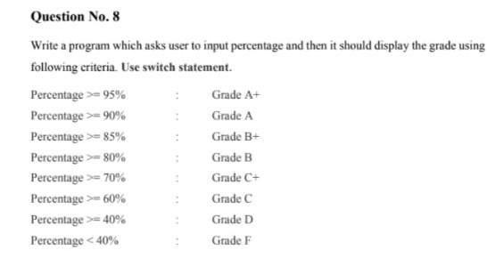 Solved Question No. 8 Write a program which asks user to | Chegg.com