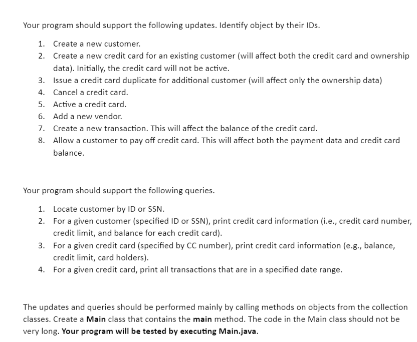 Solved Your program should support the following updates. | Chegg.com