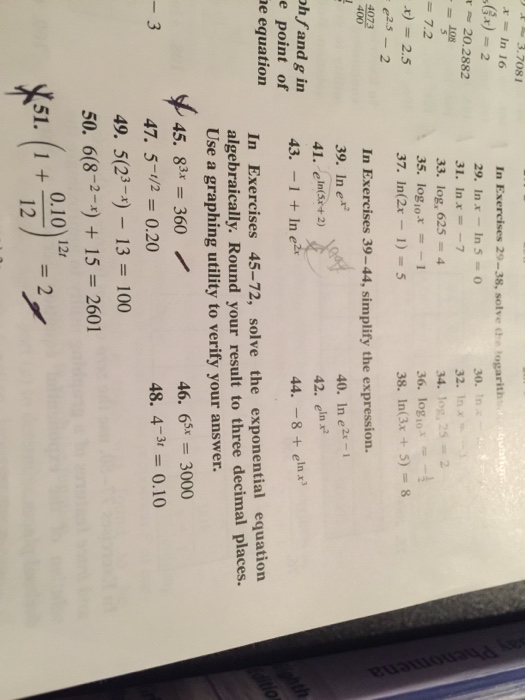 Solved P3.7081 In 16 29. In x - In5- 31. In x =-7 33. log, | Chegg.com
