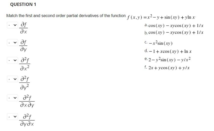 Solved QUESTION 1 Match the first and second order partial | Chegg.com