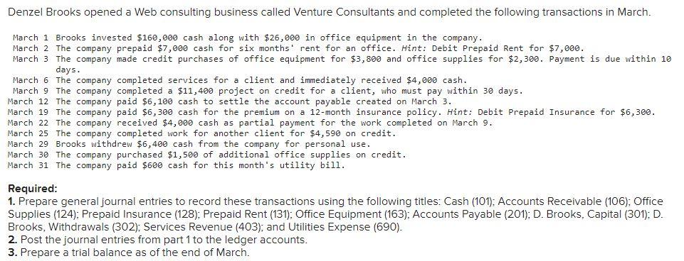 Solved Denzel Brooks opened a Web consulting business called | Chegg.com