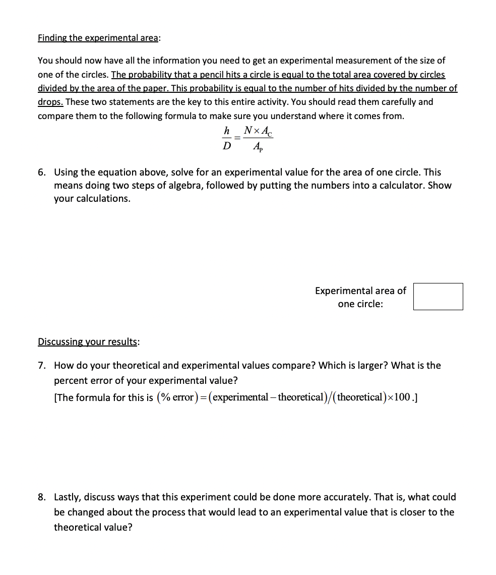 Solved Finding the experimental area: You should now have | Chegg.com