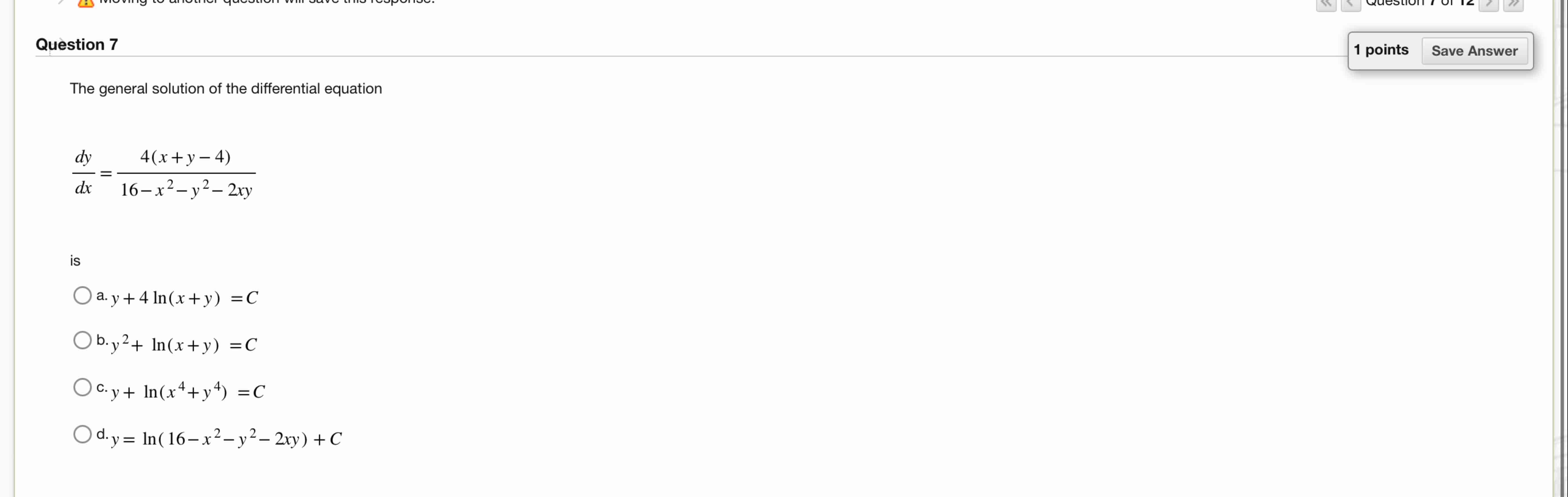 Solved Question 71 ﻿pointsThe general solution of ﻿the | Chegg.com