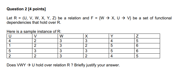 Solved Let R=(U,V,W,X,Y,Z) be a relation and F={W→X,U→V} be | Chegg.com