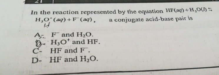 Solved In the reaction represented by the equation HF(aq) | Chegg.com