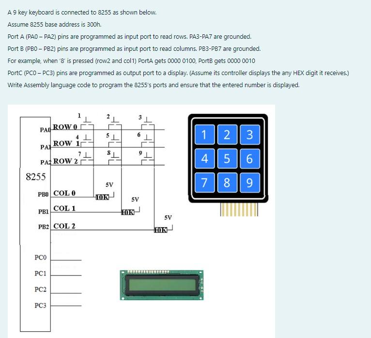 Solved A 9 key keyboard is connected to 8255 as shown below. | Chegg.com