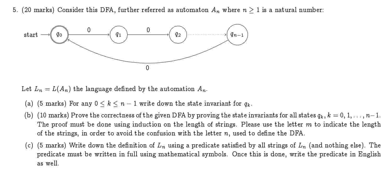 Solved (20 ﻿marks) ﻿Consider this DFA, further referred as | Chegg.com