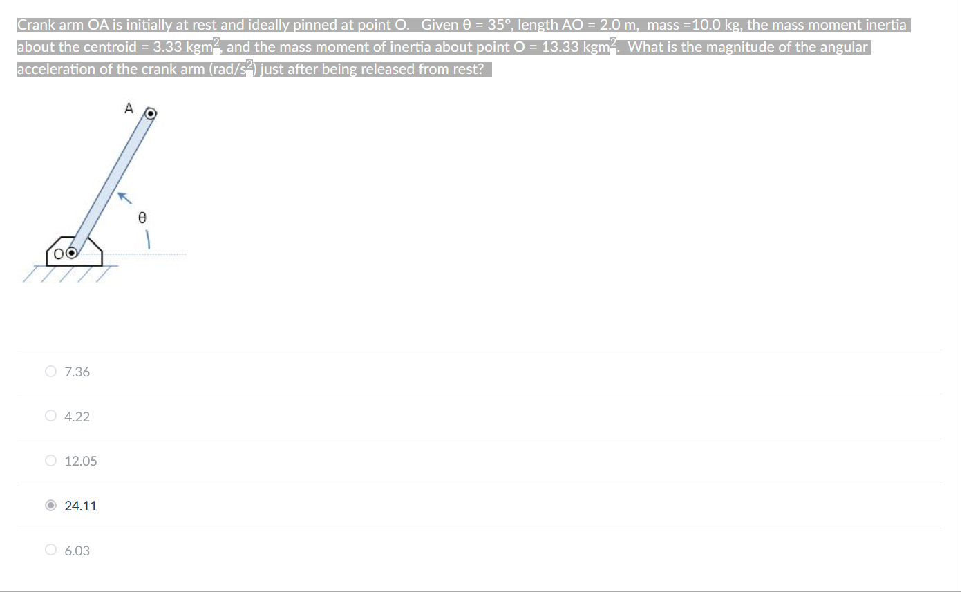 Solved Crank arm OA is initially at rest and ideally pinned | Chegg.com