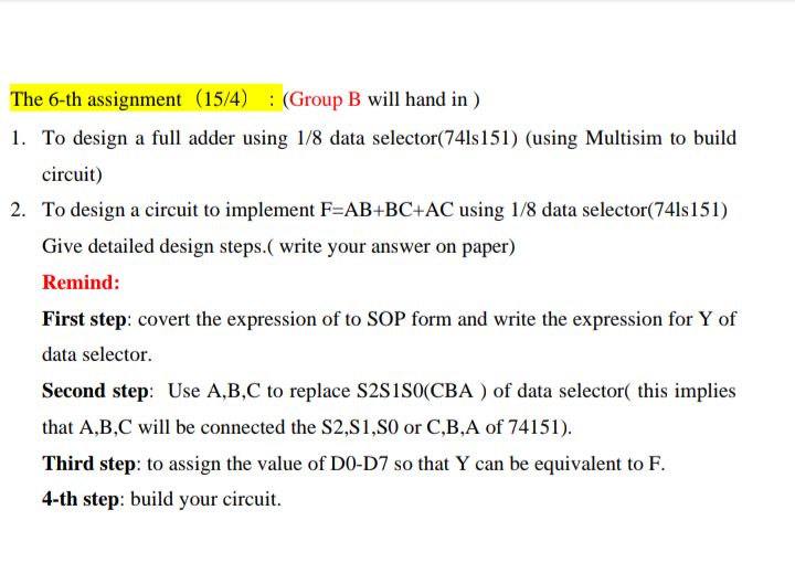 Solved The 6-th assignment (15/4) : (Group B will hand in ) | Chegg.com