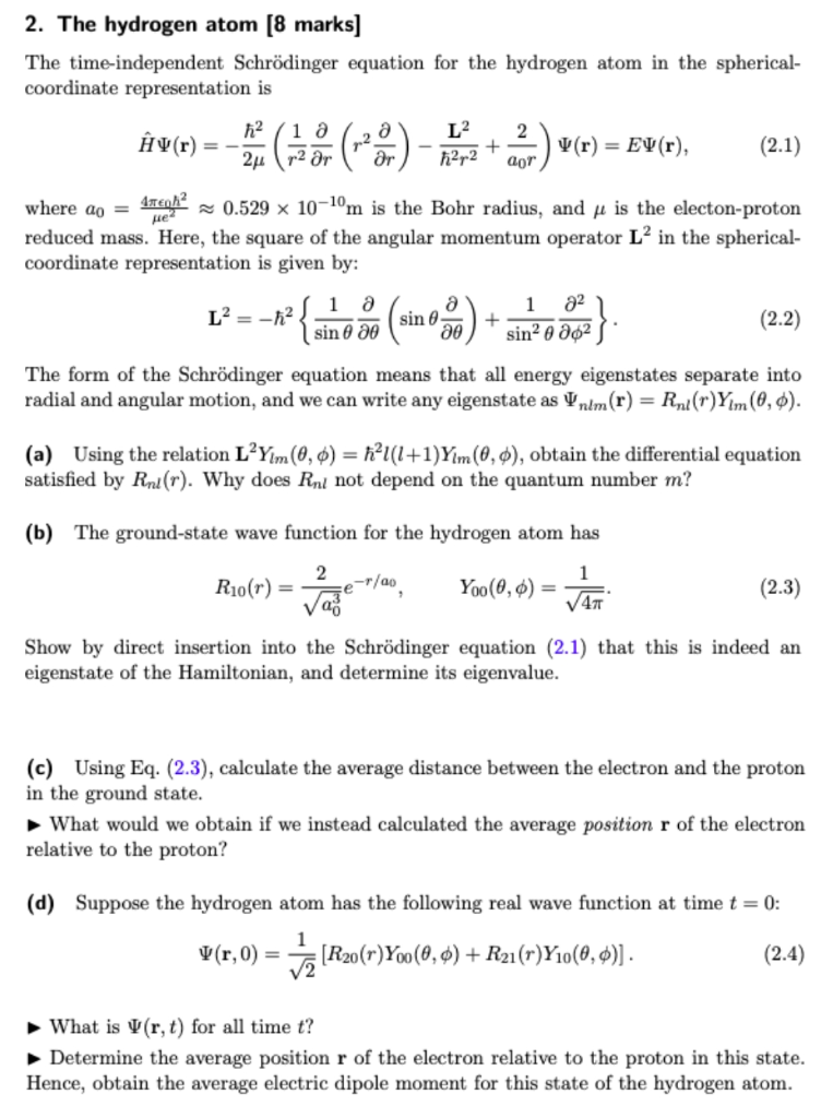 Schrodinger Equation Hydrogen Atom