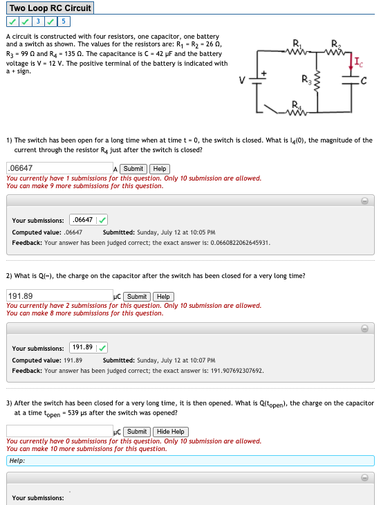 Solved Two Loop RC Circuit A circuit is constructed with | Chegg.com