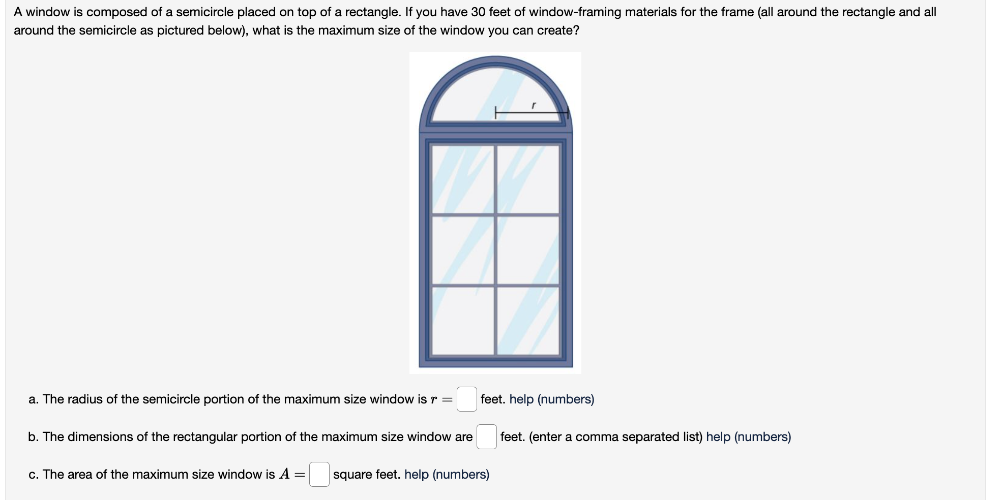 Solved A window is composed of a semicircle placed on top of | Chegg.com
