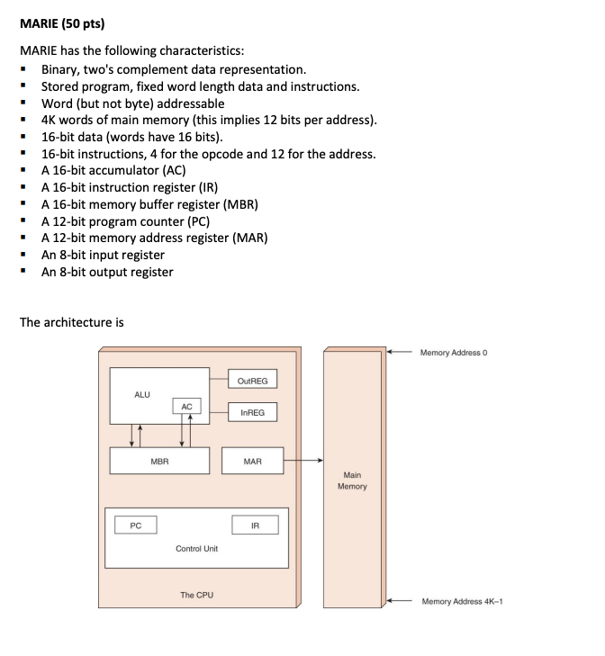 Solved MARIE (50 pts) MARIE has the following | Chegg.com