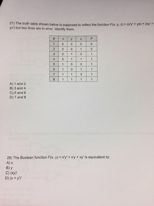 Solved The Truth Table Shown Below Is Supposed To Reflect
