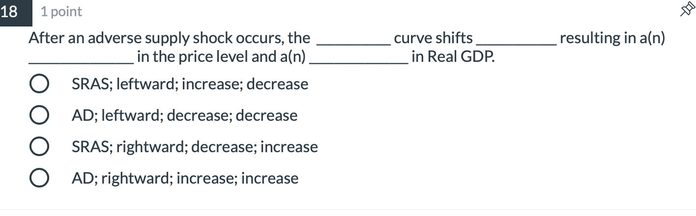 Solved 18 DO 1 point After an adverse supply shock occurs, | Chegg.com