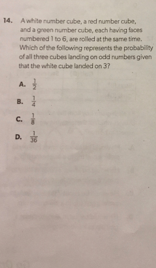 Solved 14. A white number cube, a red number cube, and a | Chegg.com