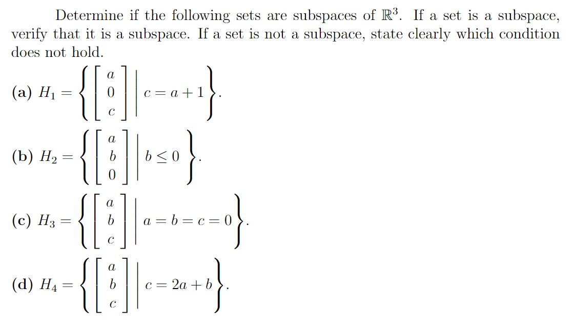 Solved Determine If The Following Sets Are Subspaces Of R3 