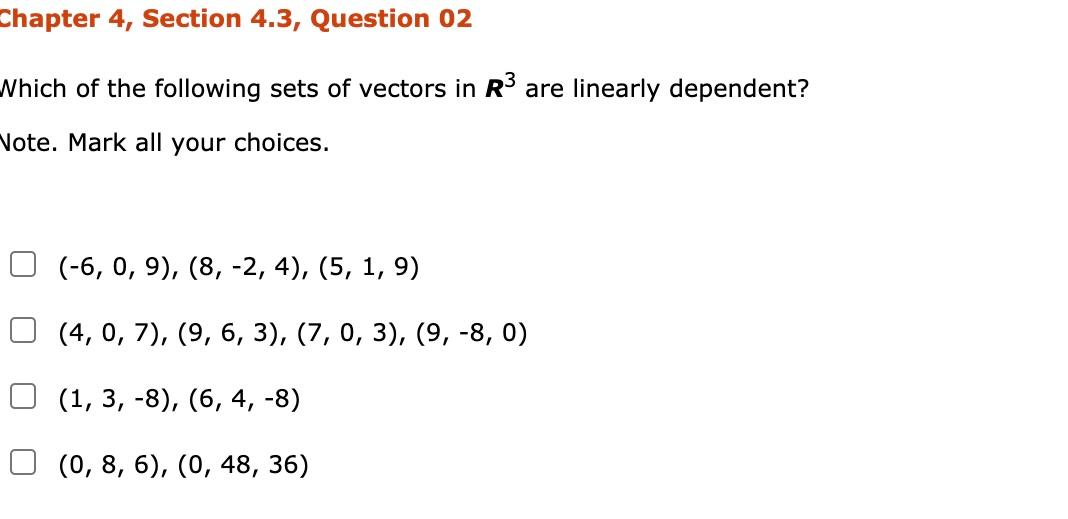 Solved Which of the following sets of vectors in R3 are | Chegg.com