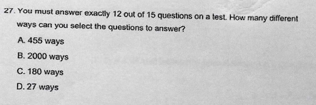 Solved You must answer exactly 12 ﻿out of 15 ﻿questions on a | Chegg.com