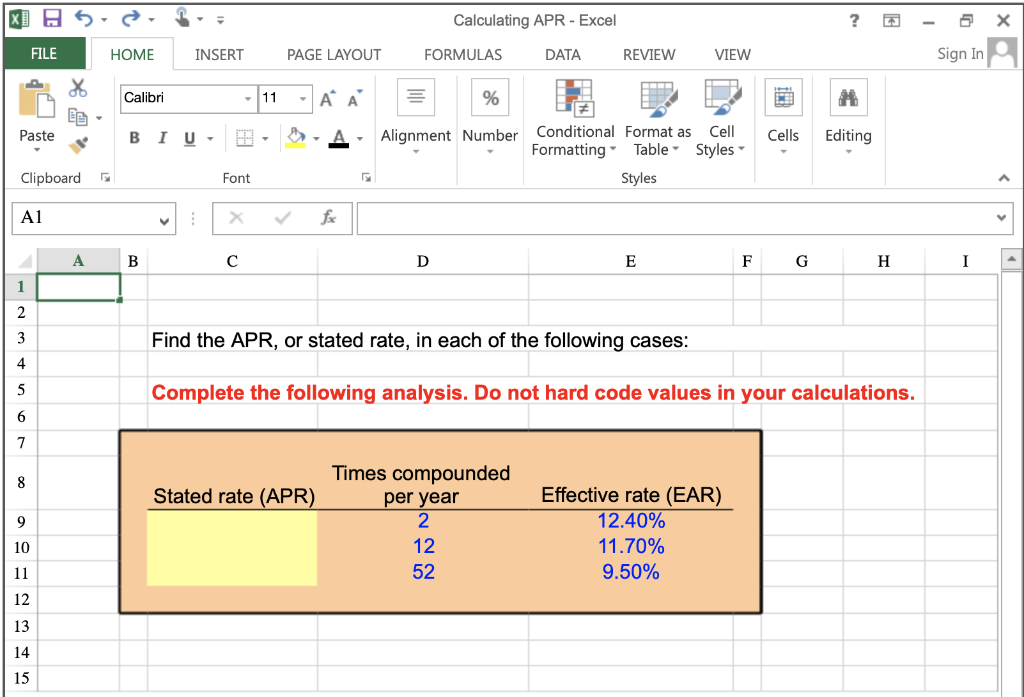 Solved Calculating APR - Excel ? क 5 x FILE HOME INSERT PAGE | Chegg.com