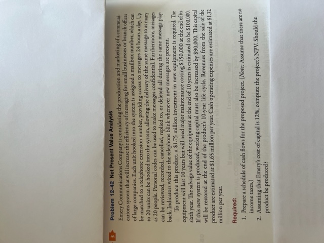 Solved Problem 12-42 Net Present Value Analysis Emery | Chegg.com