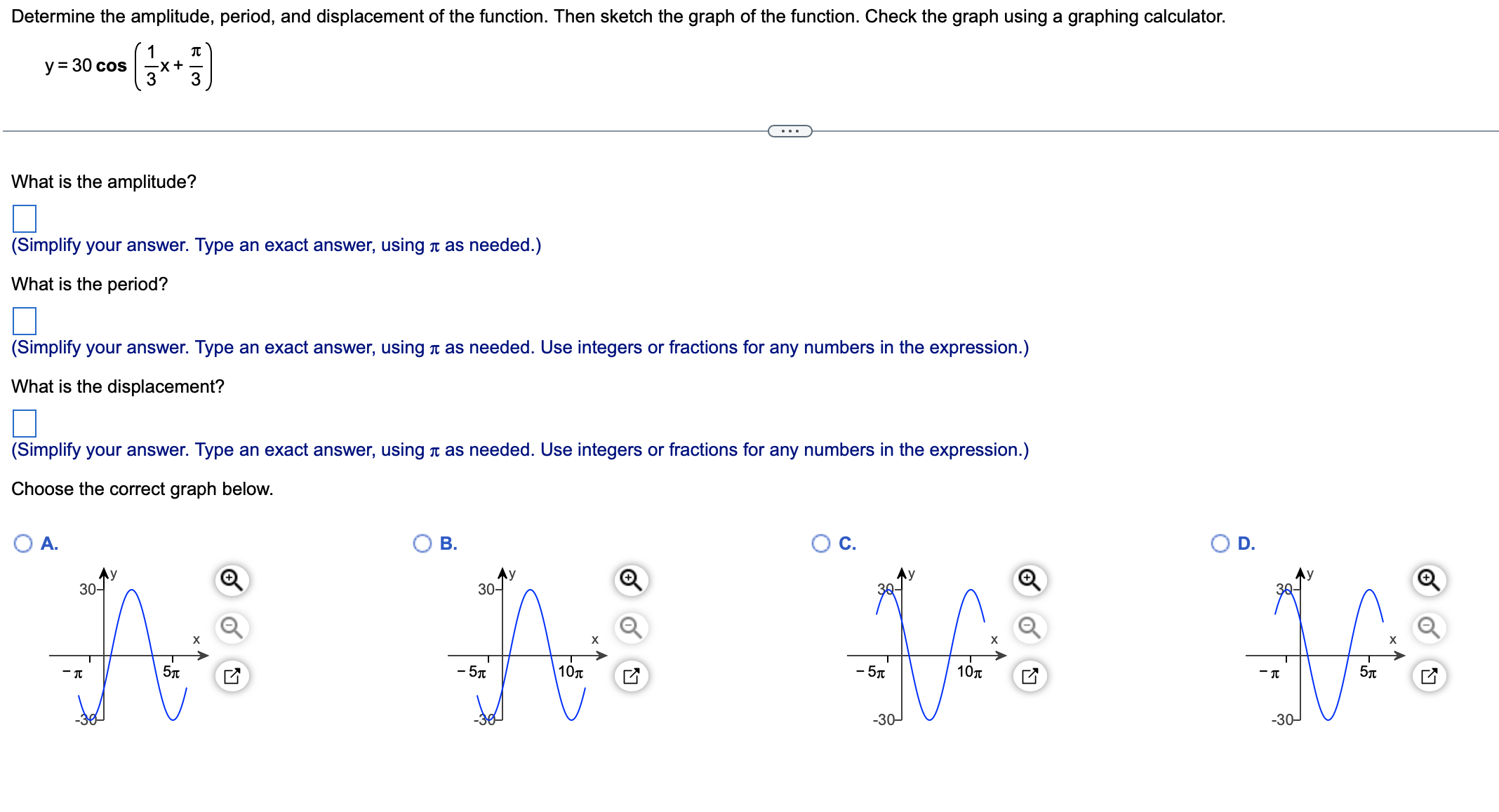 Solved y=30cos(31x+3π) What is the amplitude? (Simplify your | Chegg.com