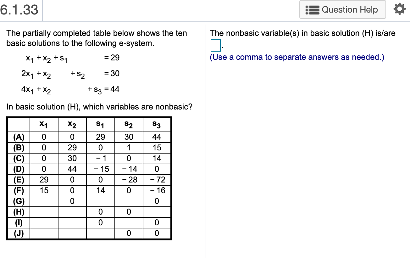 Solved 6.1.33 :3 Question Help The nonbasic variable(s) in | Chegg.com