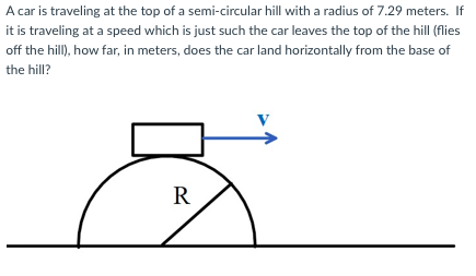 Solved A car is traveling at the top of a semi-circular hill | Chegg.com
