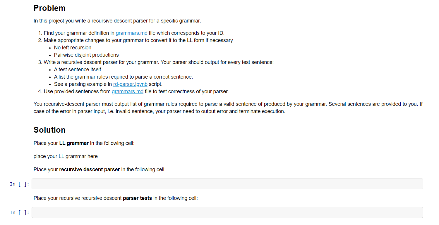 Problem In this project you write a recursive descent | Chegg.com