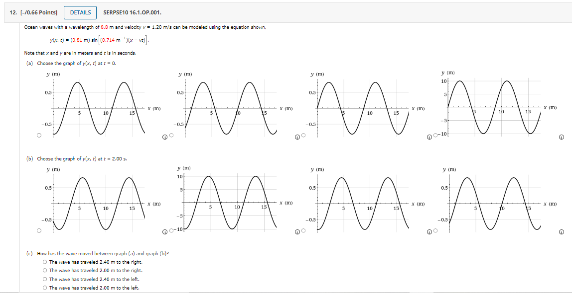 Solved Ocean waves with a wavelength of 8.8 m and velocity | Chegg.com