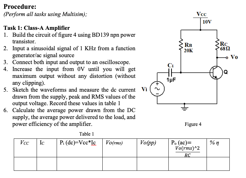 Solved Procedure: (Perform all tasks using Multisim); Vcc VV | Chegg.com