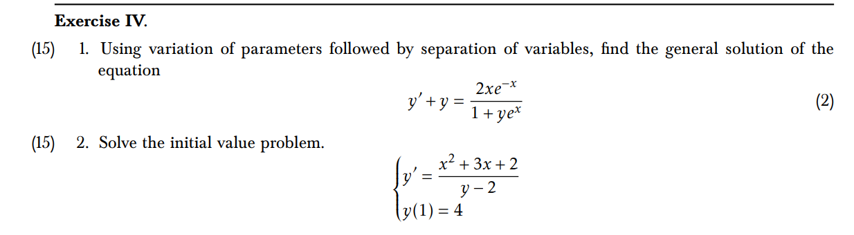 Solved Exercise IV.(15) 1. ﻿Using variation of parameters | Chegg.com