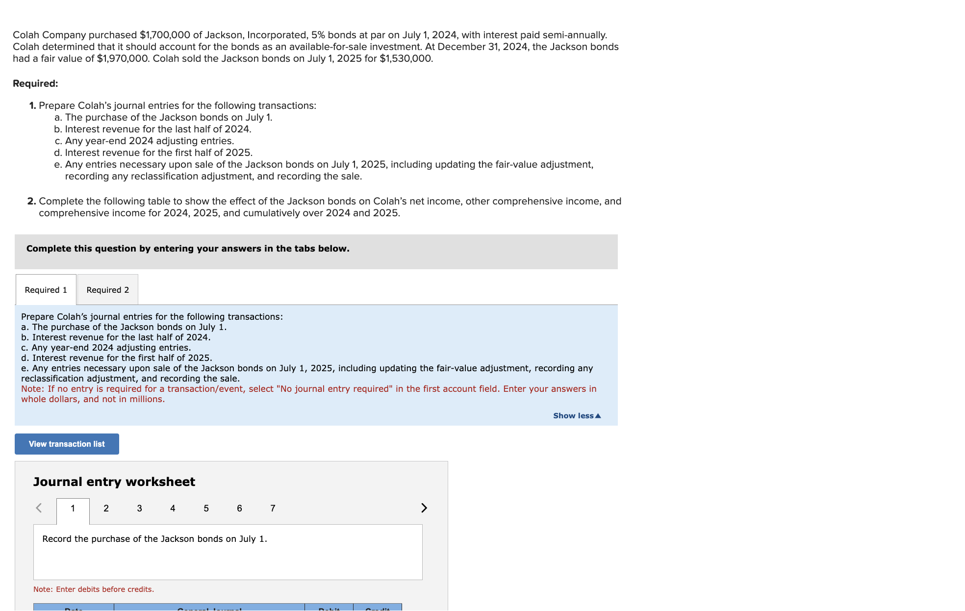 Solved Colah Company purchased $1,700,000 of Jackson, | Chegg.com