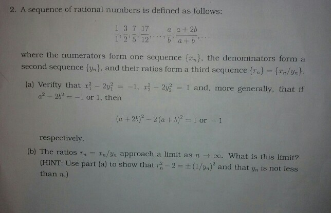 Solved 2. A sequence of rational numbers is defined as | Chegg.com