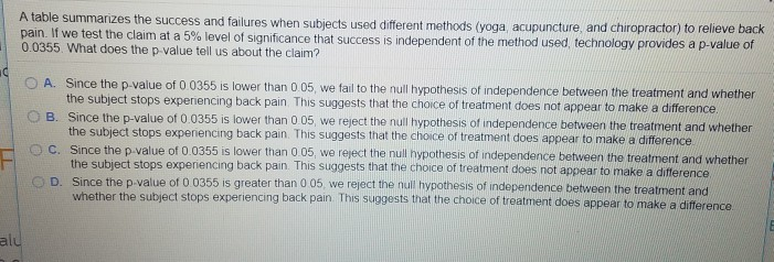 Solved A table summarizes the success and failures when | Chegg.com