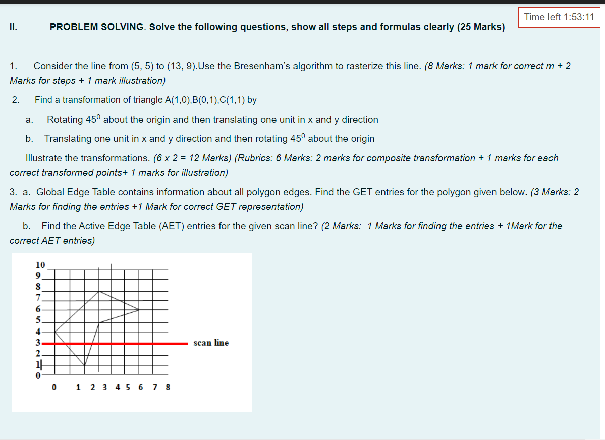 Solved Time left 1:53:11 II. PROBLEM SOLVING. Solve the | Chegg.com