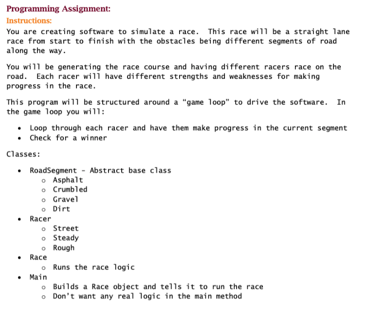 Programming Assignment: Instructions: You are | Chegg.com