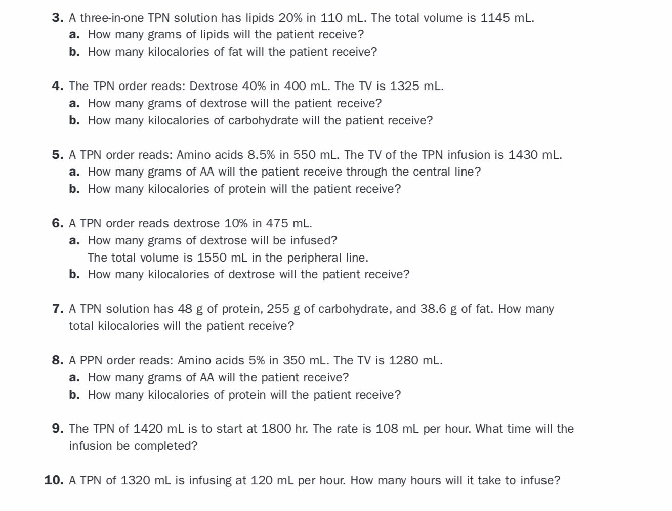 Solved 3. A three-in-one TPN solution has lipids 20% in 110 | Chegg.com