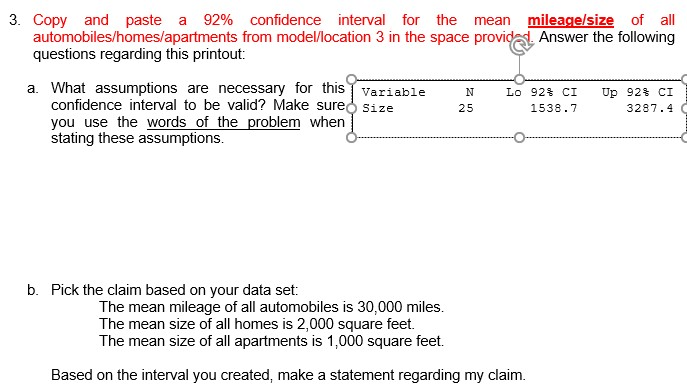 Solved 3. Copy and paste a 92% confidence interval for the | Chegg.com