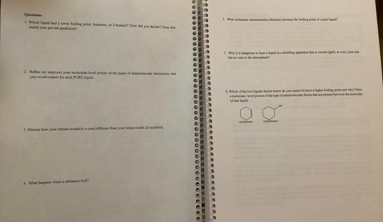 Solved Questions. 1. Which liquid had a lower boiling point, | Chegg.com