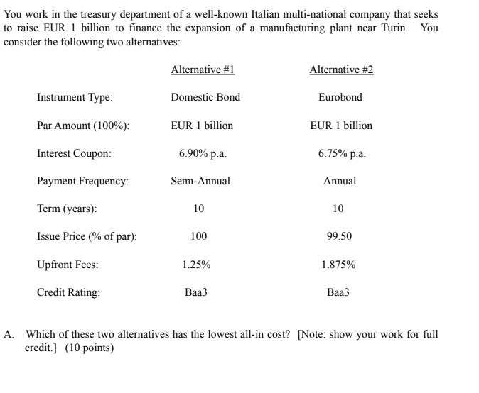 Solved You work in the treasury department of a well-known | Chegg.com