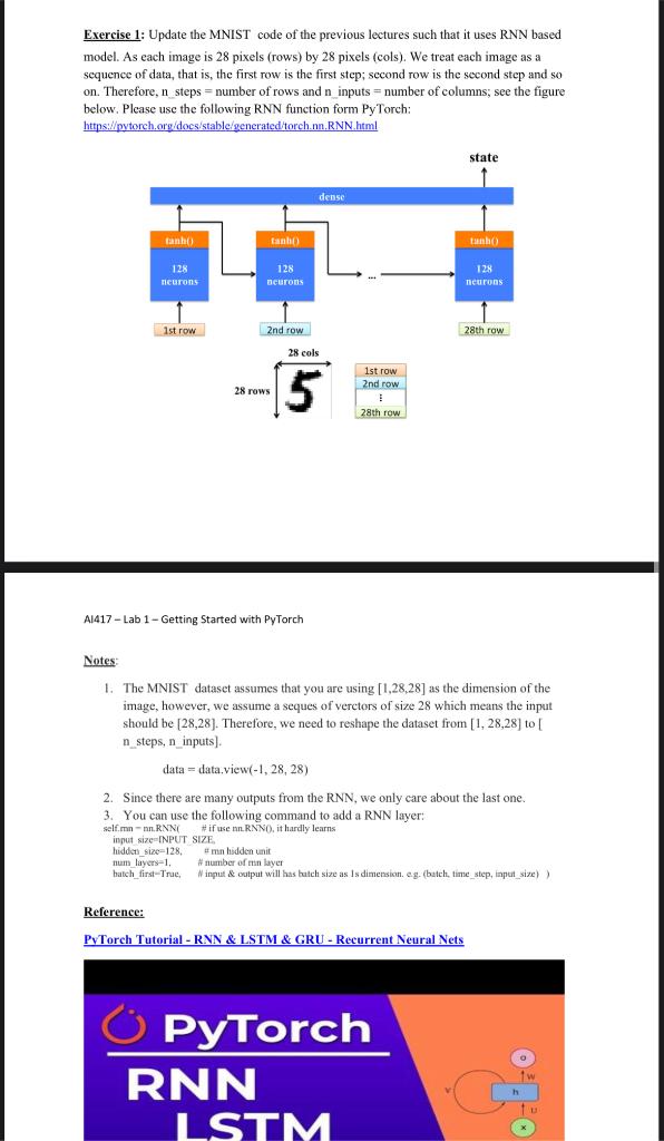 Solved Exercise 1: Update the MNIST code of the previous | Chegg.com