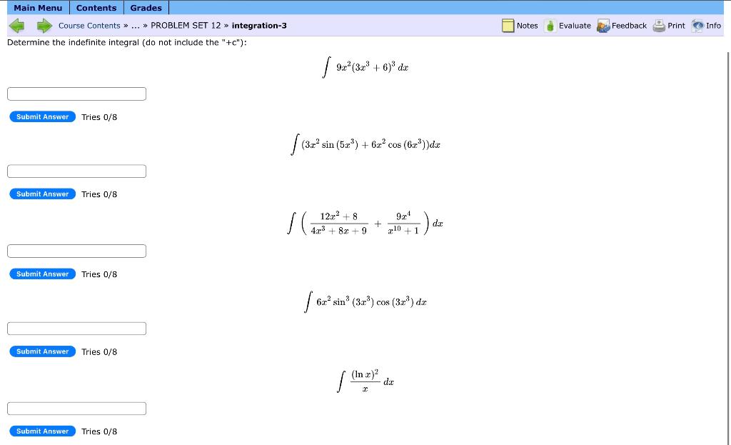 Solved Course Contents ⋆… PROBLEM SET 12∗ integration-3 | Chegg.com