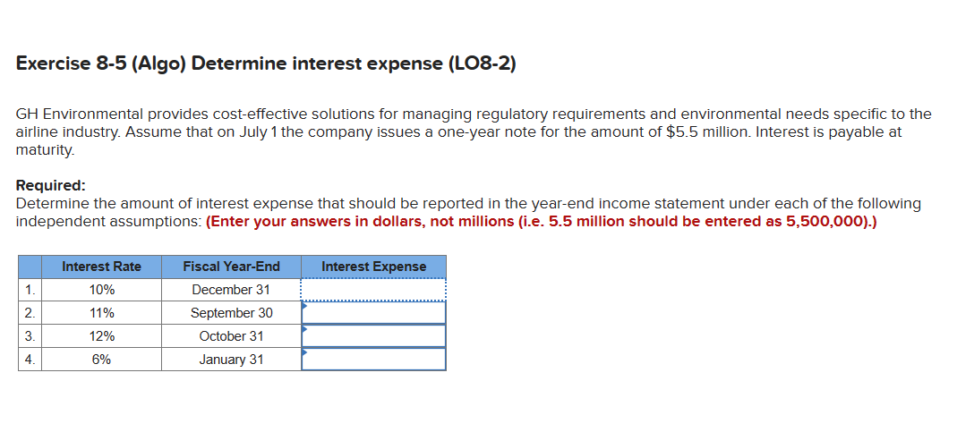 Solved Exercise 8-5 (Algo) Determine interest expense | Chegg.com Solved Exercise 8-5 (Algo) Determine interest expense | Chegg.com