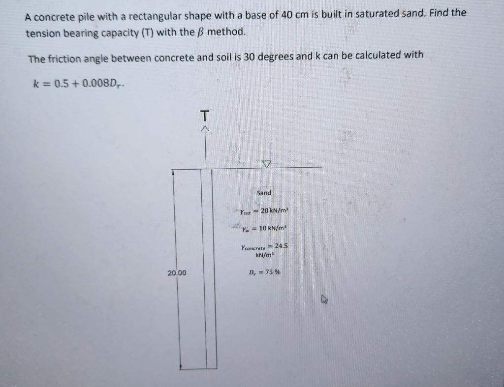 Solved A concrete pile with a rectangular shape with a base | Chegg.com