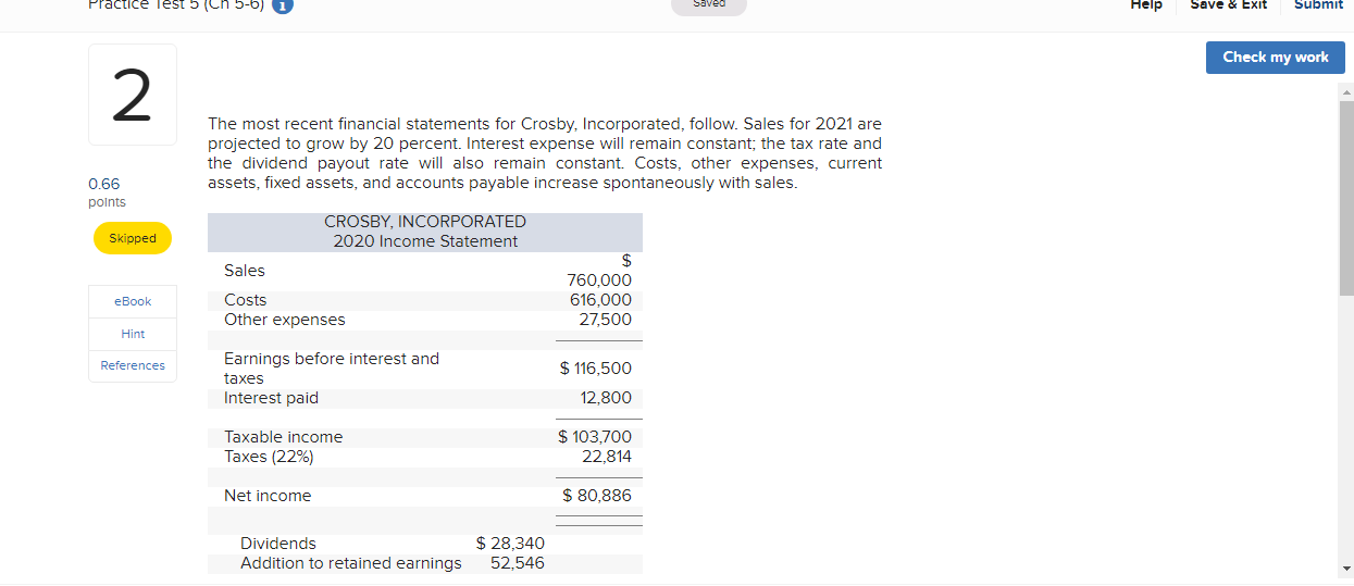 Solved The most recent financial statements for Crosby, | Chegg.com