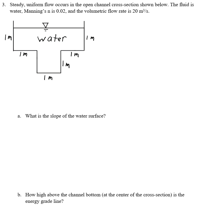 Solved 3. Steady, uniform flow occurs in the open channel | Chegg.com