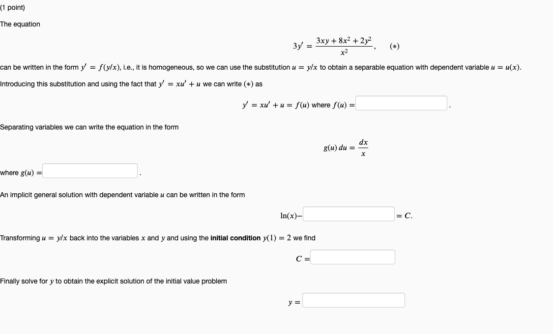 Solved (1 point) The equation 3y′=x23xy+8x2+2y2, can be | Chegg.com