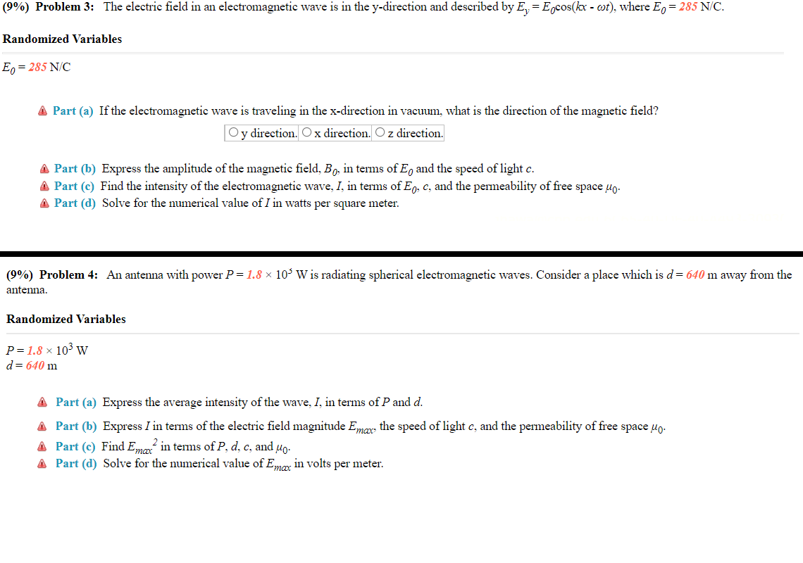 Solved (9%) Problem 3: The electric field in an | Chegg.com