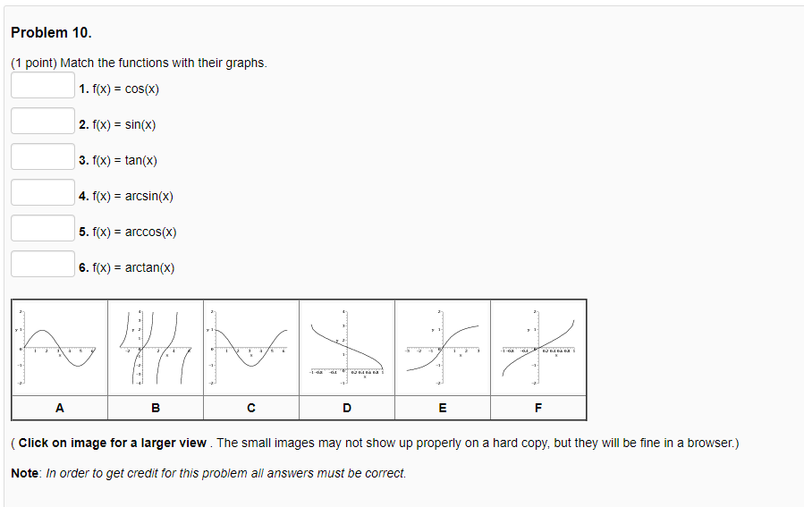 Solved Problem 10. (1 point) Match the functions with their | Chegg.com